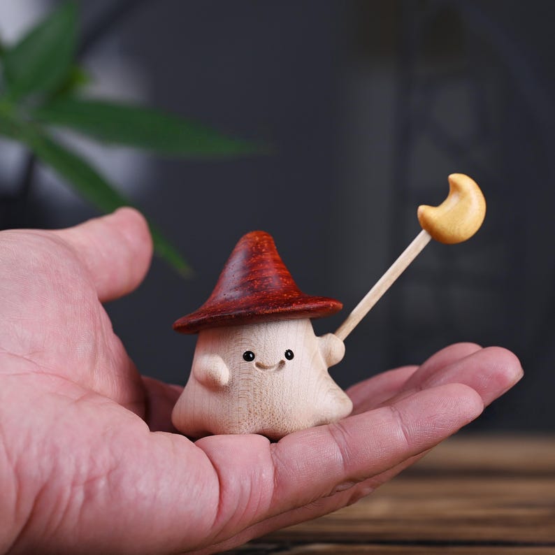 Hand Carved Wooden Magic Sprite Figurine, Beechwood & Rosewood Magnetic ...