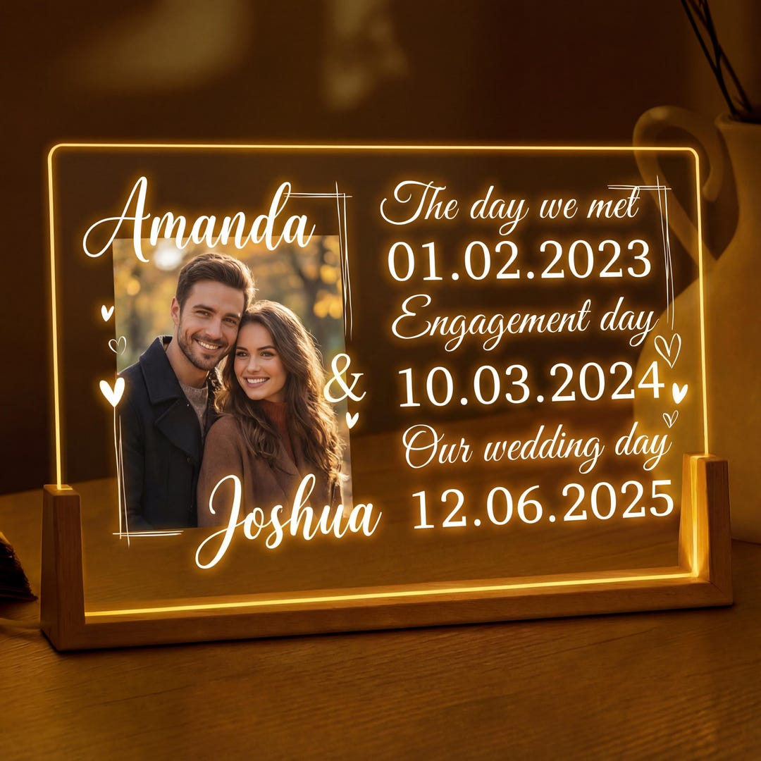 Custom Night Light With Photo and Names, Personalized Acrylic LED Night ...