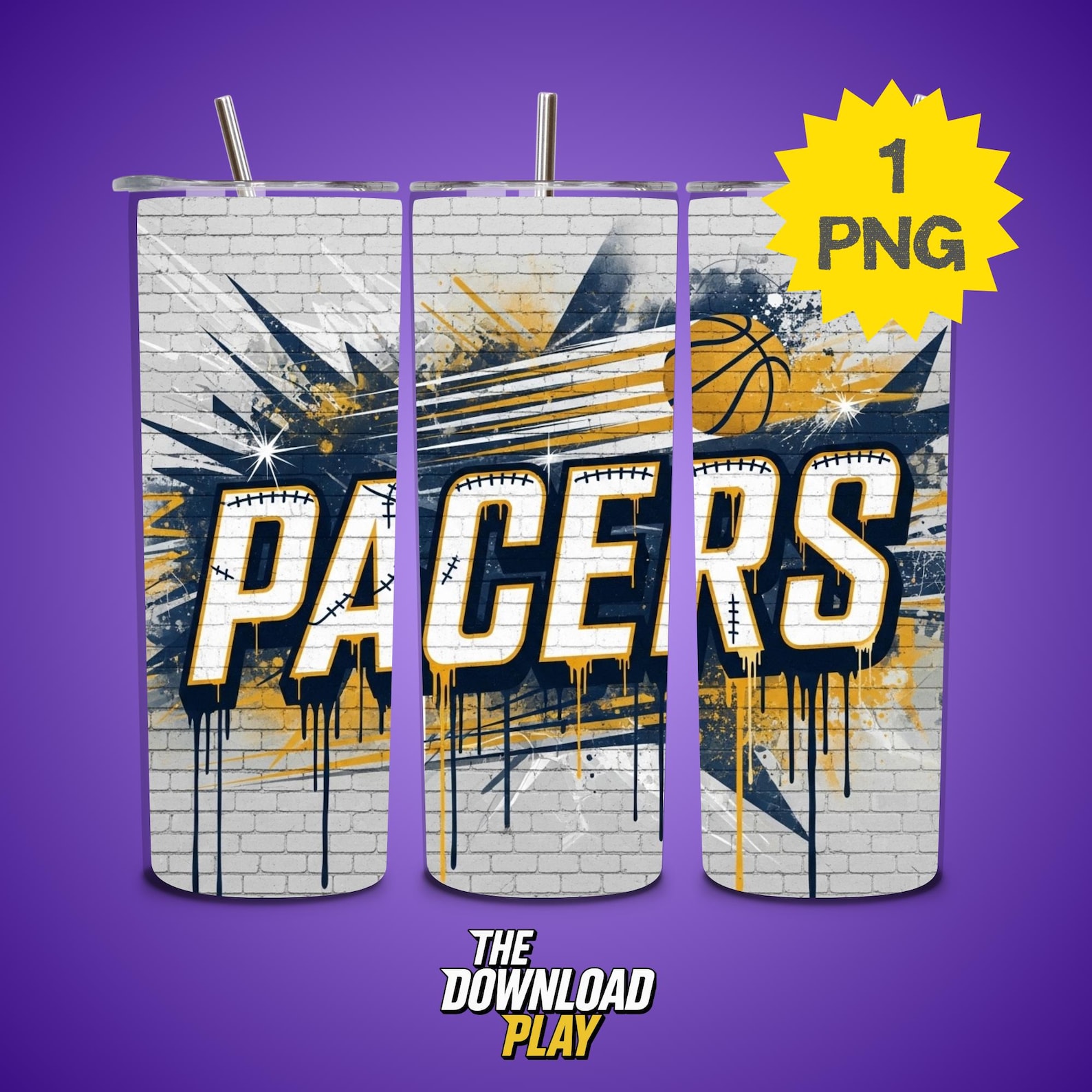 Pacers Basketball 20oz Tumbler Wrap PNG, Team Colors Sublimation File ...