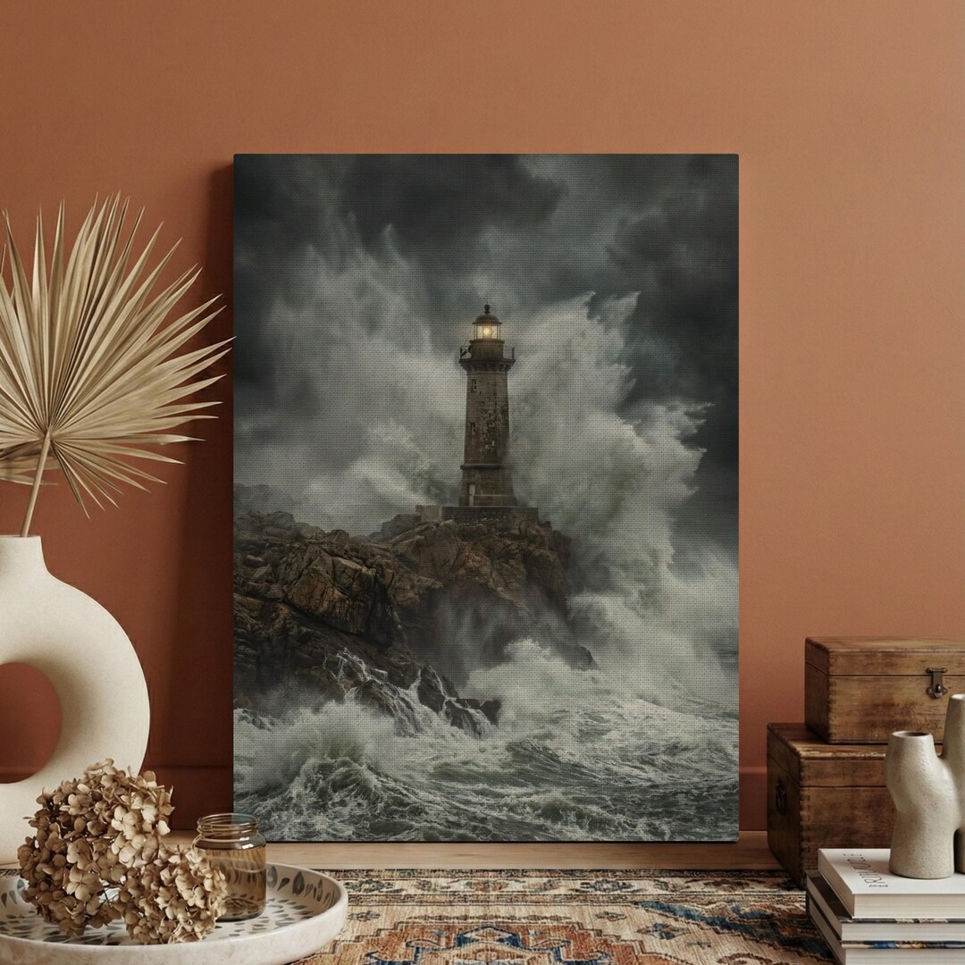 Lighthouse Wall Art, Stormy Ocean Canvas Print, Nautical Home Decor ...