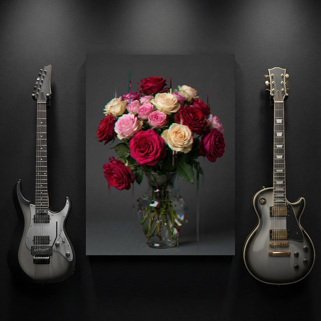 Glitch Art Rose Bouquet Canvas Print, Modern Floral Wall Decor ...