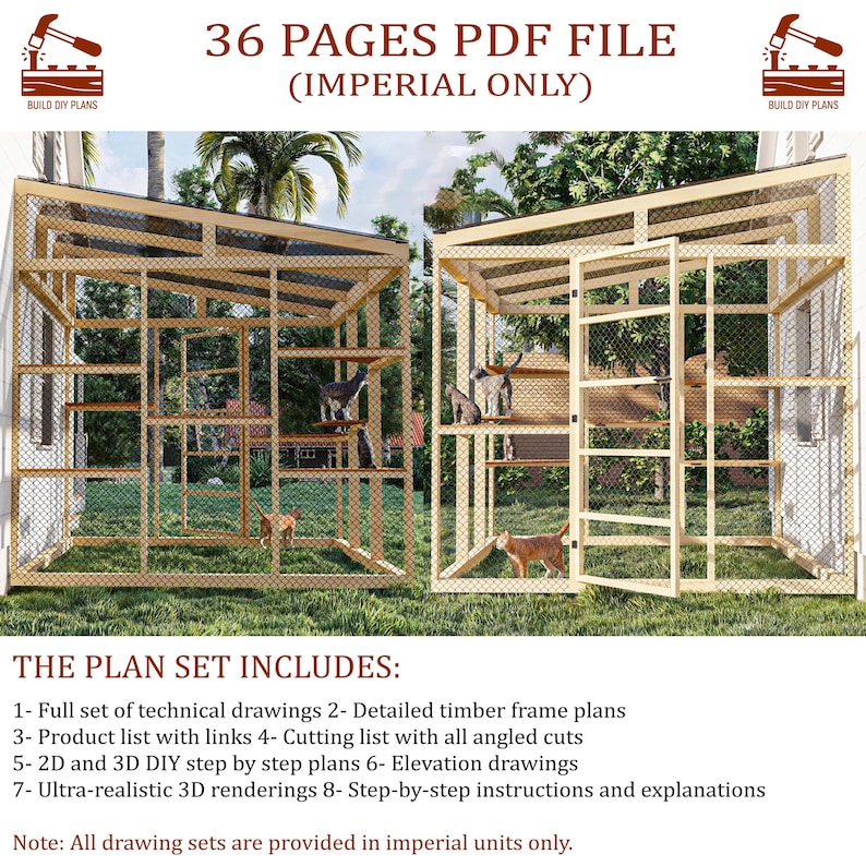 Cat House Plans 9x9, Catio Plan, DIY Pet Shelter, Outdoor Cat Condo ...