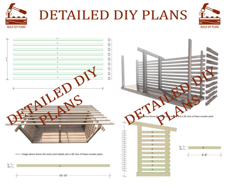 Firewood Shed Plans 6x16, Wood Storage Plan, DIY Firewood Rack ...