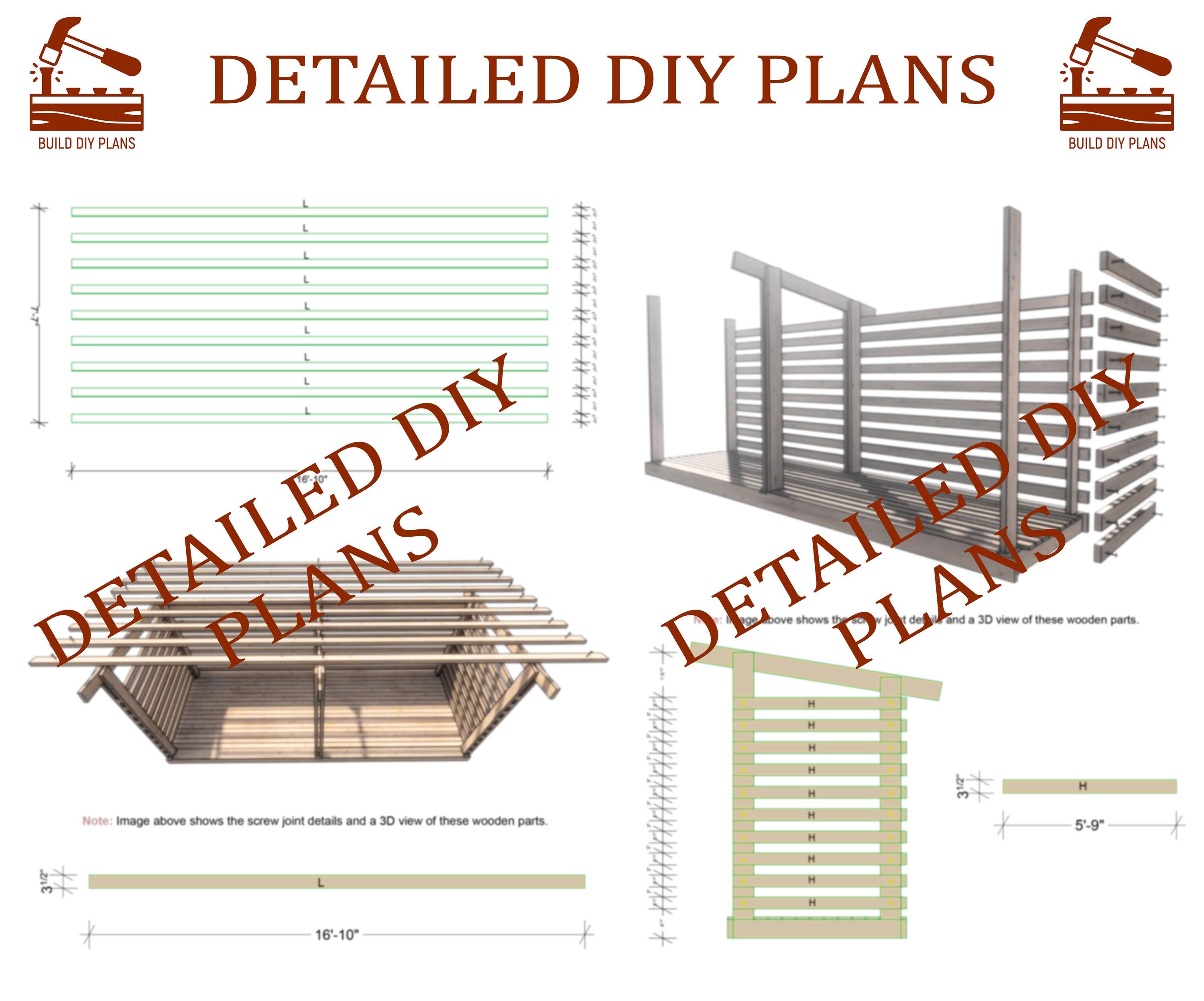 Firewood Shed Plans 6x16, Wood Storage Plan, DIY Firewood Rack ...