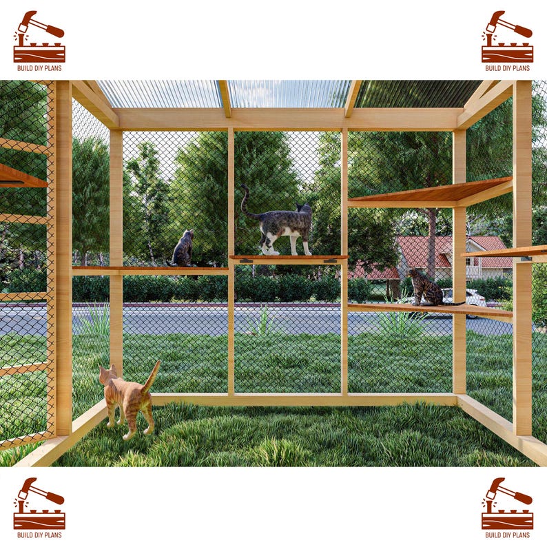 Cat House Plans 9x9, Catio Plan, DIY Pet Shelter, Outdoor Cat Condo ...