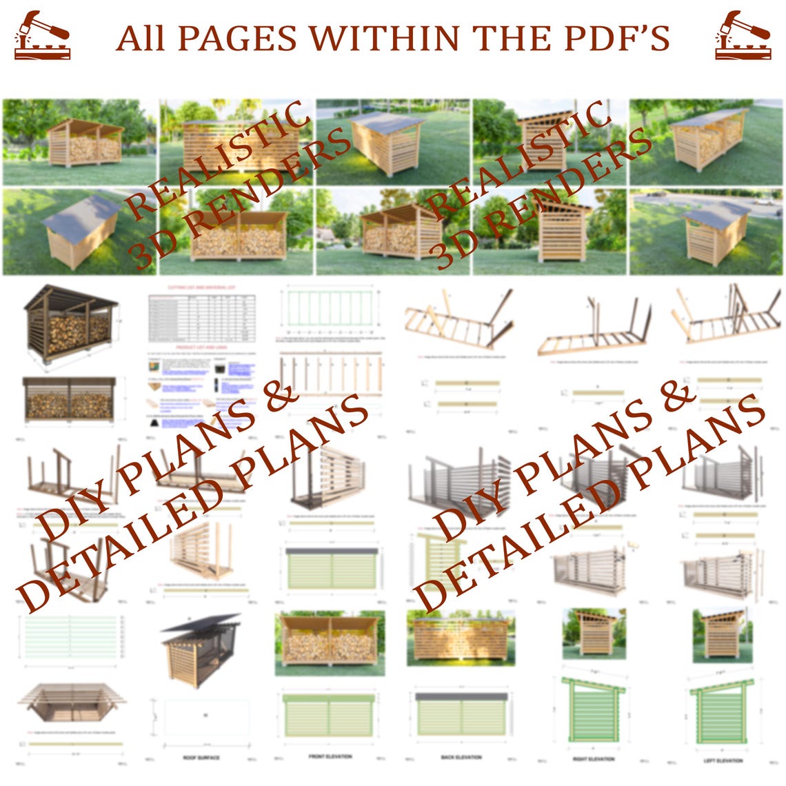 Firewood Shed Plans 6x16, Wood Storage Plan, DIY Firewood Rack ...