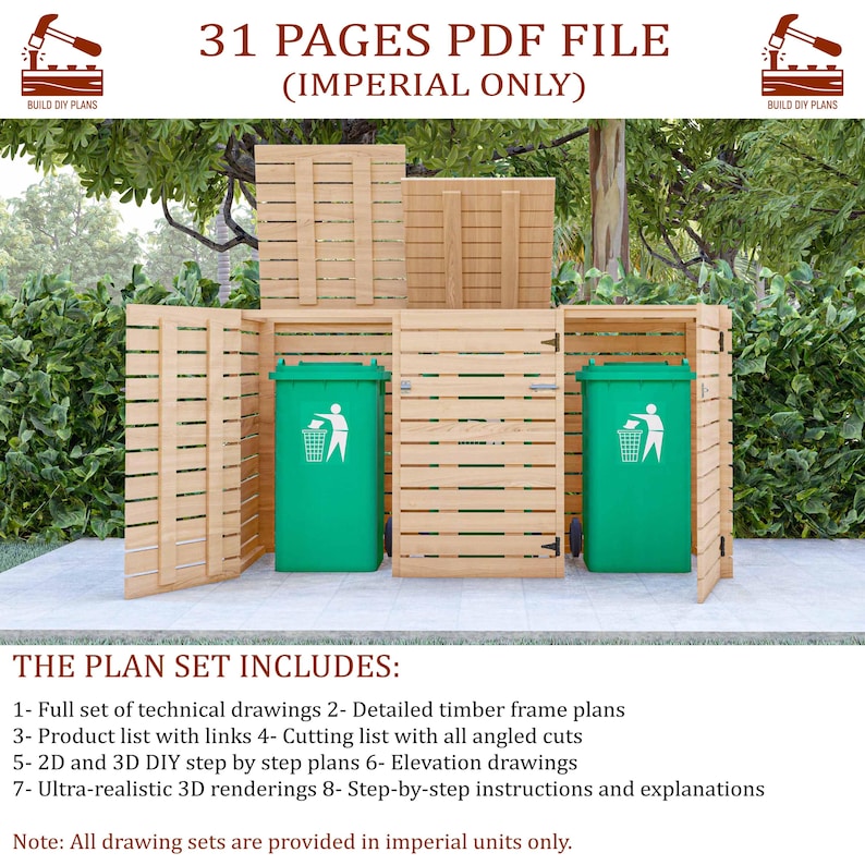 Wheelie Bin Storage Plans, Outdoor Trash Can Store, DIY Garbage Storage ...