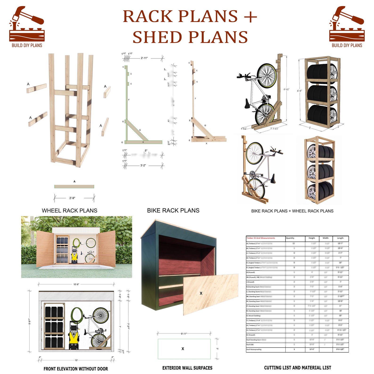 Shed Plans DIY, Garden Shed Plan, Outdoor Bike Storage, Garage Tire ...