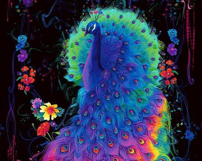 Rainbow Peacock FABRIC PANEL approx 24x44 From Timeless Treasures ...