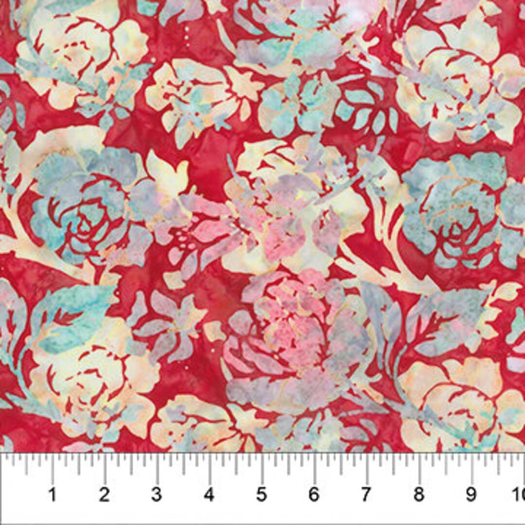 Batik Fabric - Large Roses in Red From Banyan Batik Rose Parade ...