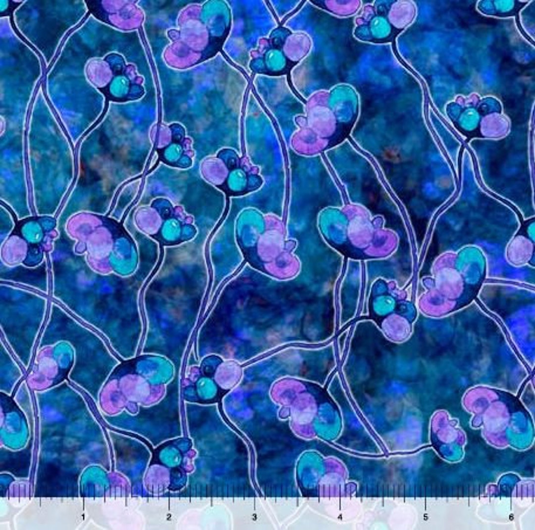 Floral & Stems in Navy Blue Digital MINKY by QT Fabrics Low Stretch Low ...