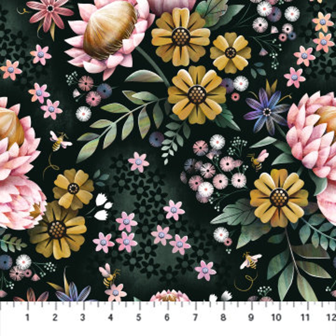 Floral in Black Honey Bloom Collection From Figo Fabrics - Etsy
