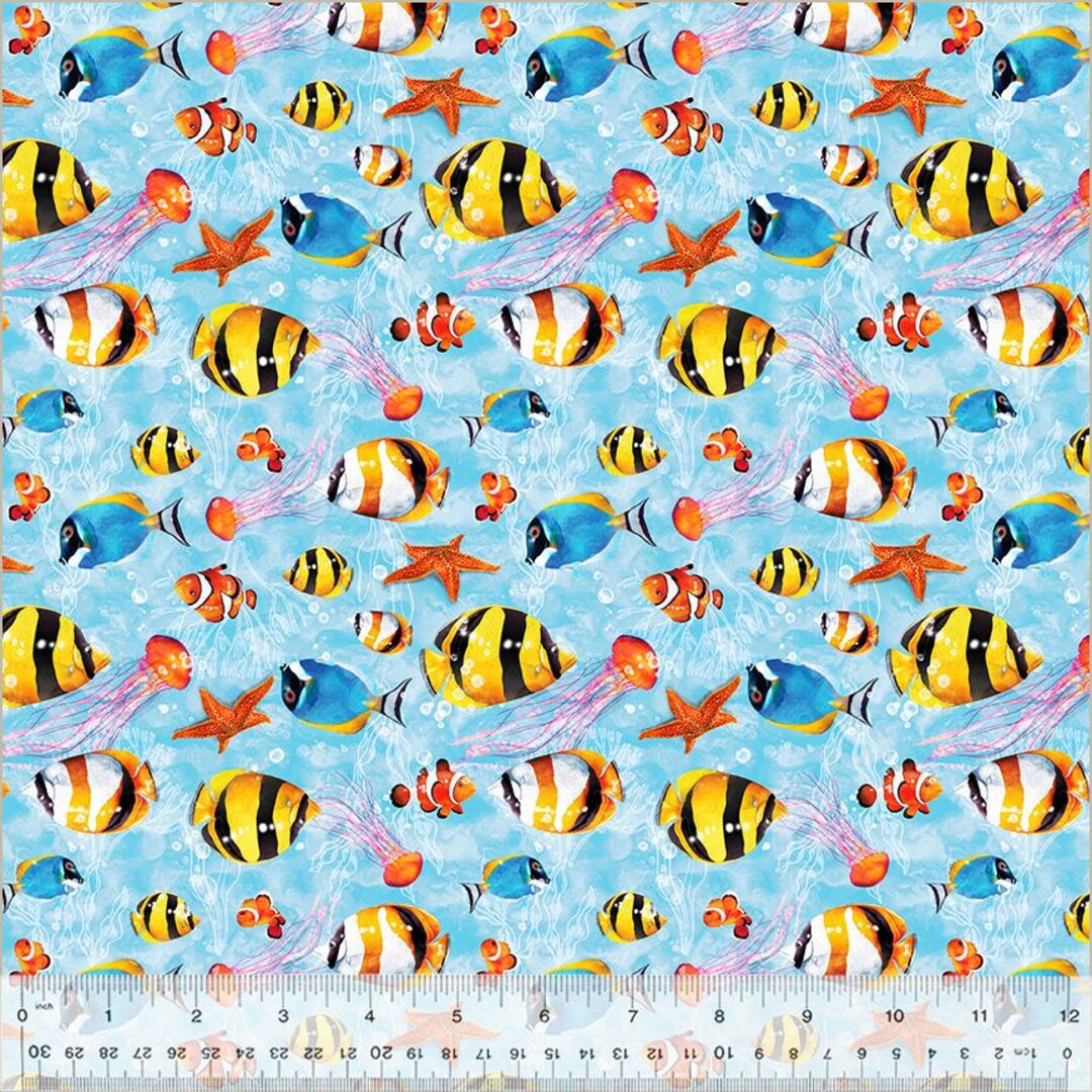 Aquatic Beauties in Cool Breeze Blue From the Deep Sea Collection by Whistler Studios for ...