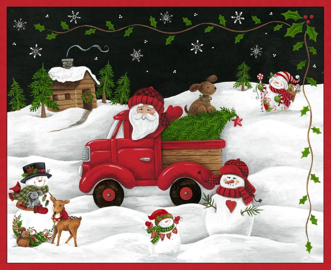 Red Truck Santa Panel (approx 36"x44") From All That Glitters is Snow ...