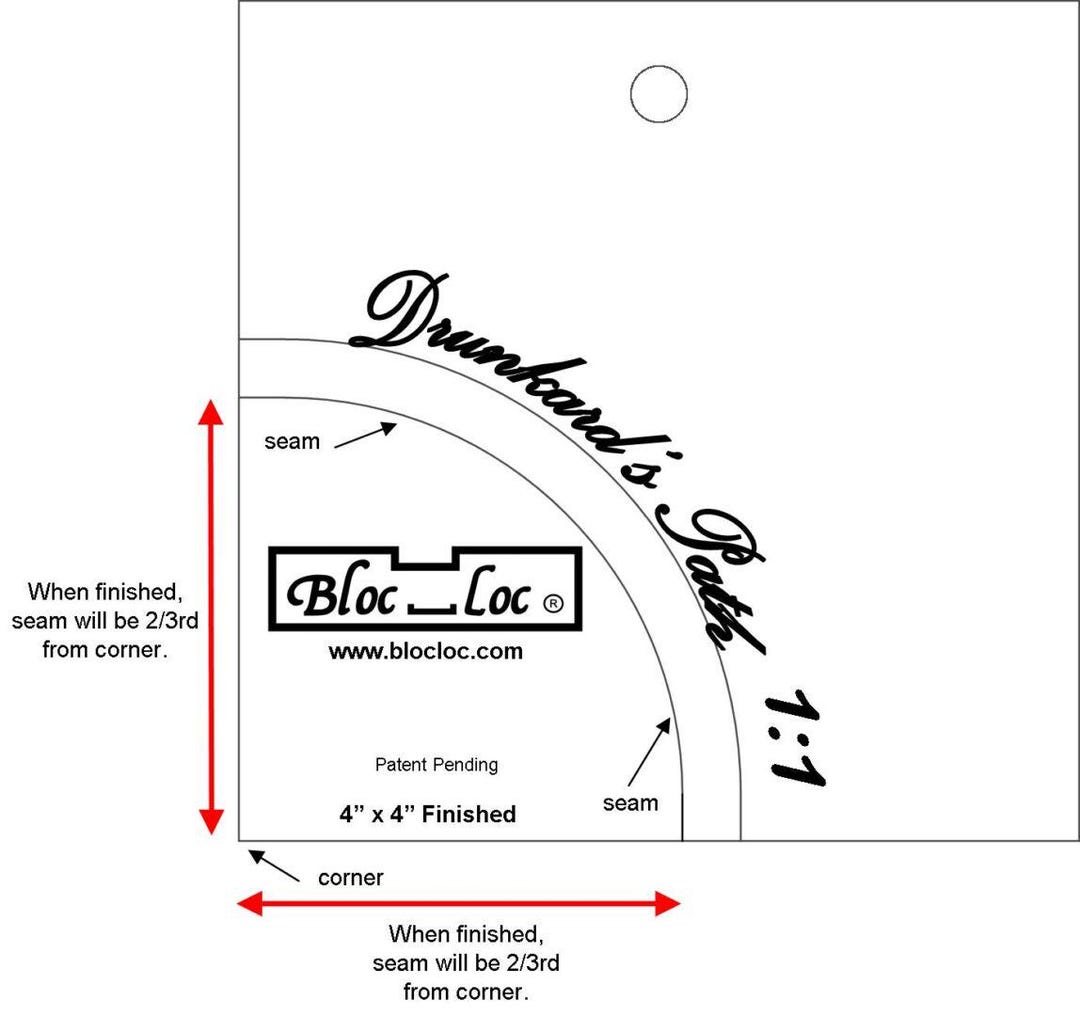 Bloc Loc Drunkard’s Path Ruler Set 4″ X 4″ - Ships Free With Fabric ...