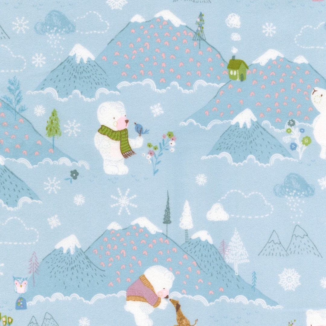 FLANNEL Scenic Bears in Breeze Blue From Winter Days Collection by ...