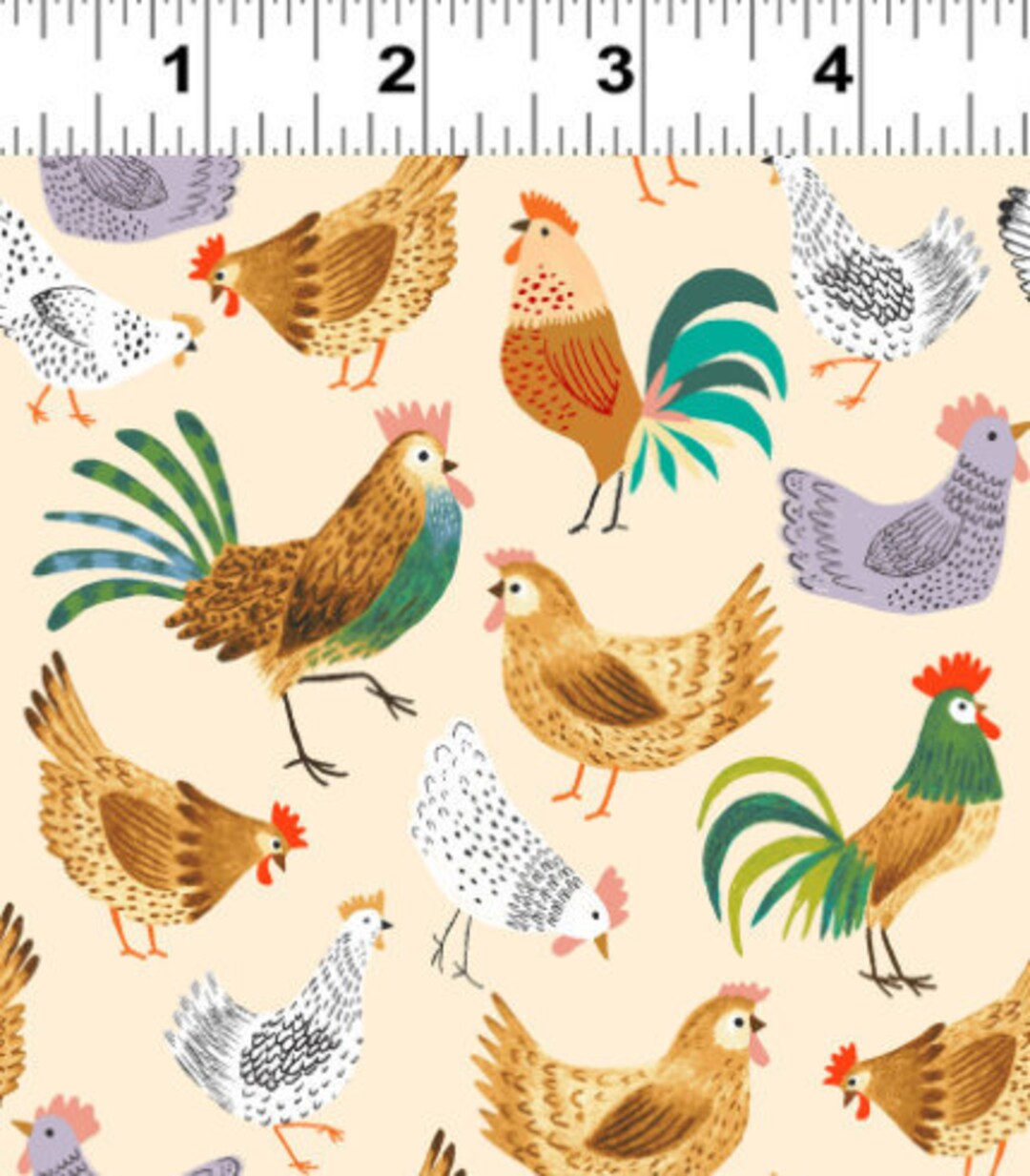 Flock of Chickens in Cream From Dale Farm Collection by Rebecca Jones ...