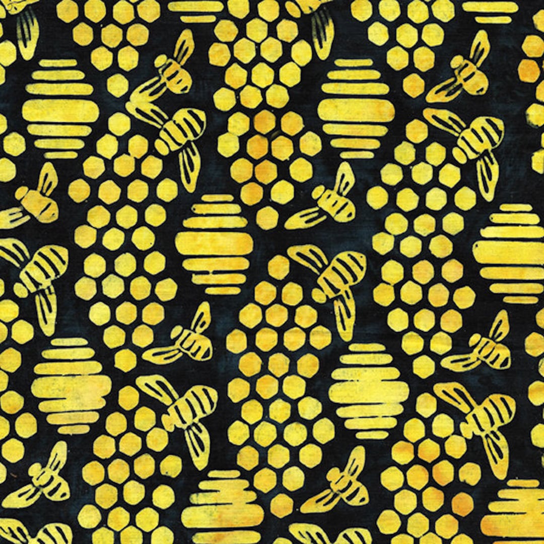 BATIK FABRIC - Bee Honeycomb in Black From Beehive Buzz Collection by ...