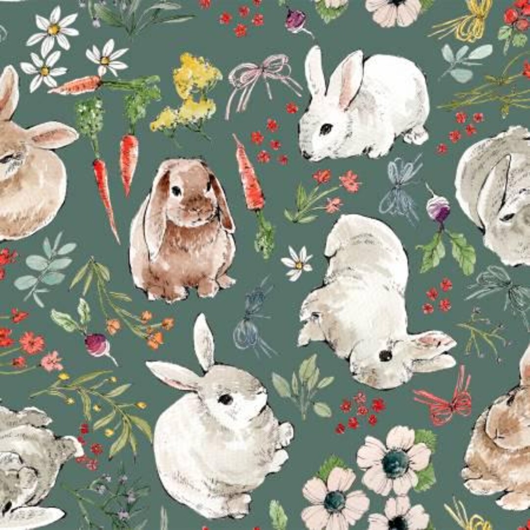 Cottontail Toss in Green From the Cottontail Farm Collection by Caverly Smith for 3 Wishes ...
