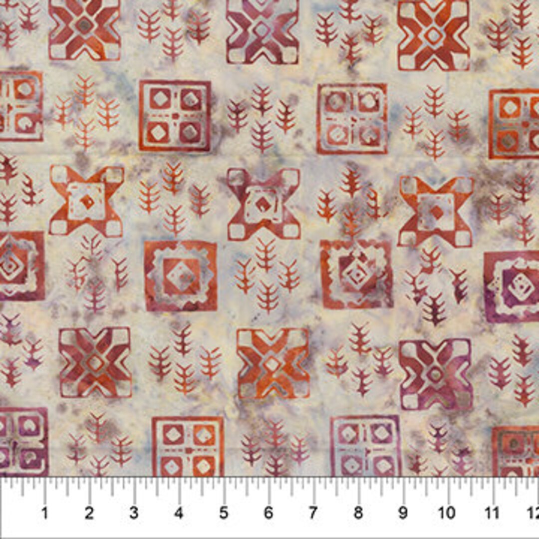 Batik Fabric - Screen Saver in Oatmeal and Red From Banyan Batik Decode ...