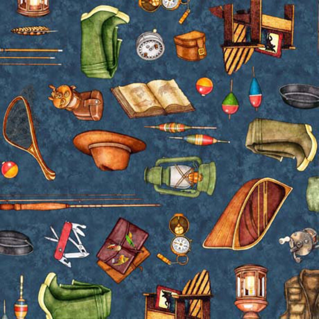 Fishing Equipment in Dark Teal From the Fish Tails Collection by ©dan ...