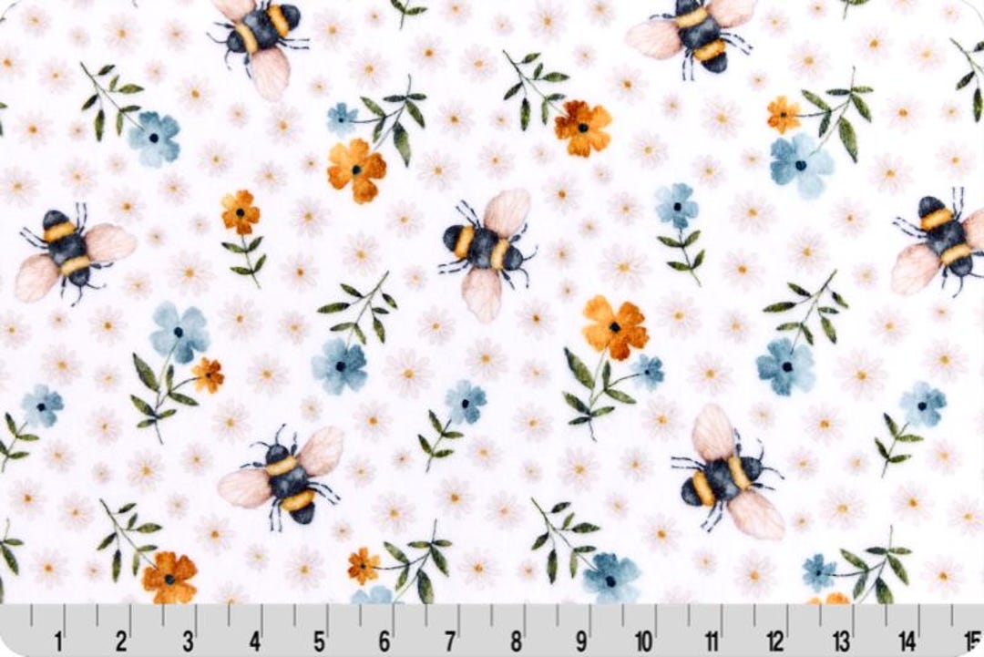 Double Sided Minky - Bees and Blooms Cloud Cuddle in Raindrop From ...