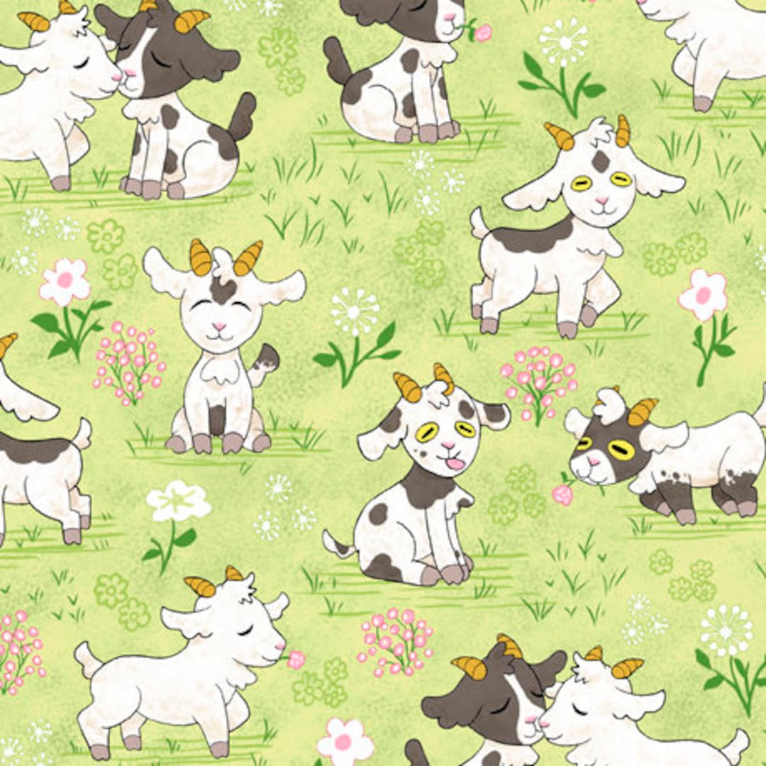 Baby Goats in Green From Lil Goats Collection by QT Fabrics Choose Your ...