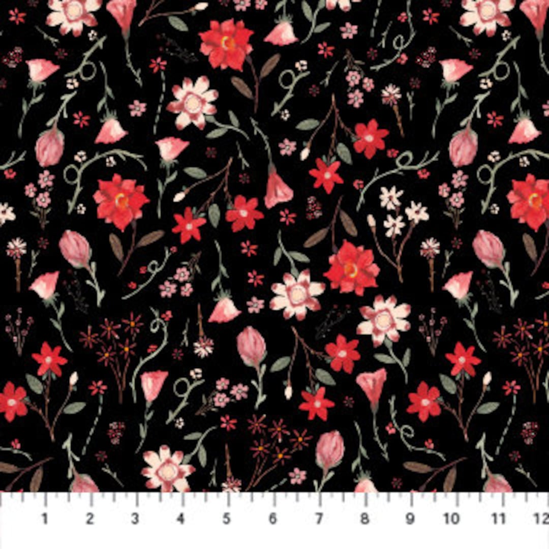 Floral in Black - Roses Are Red Collection From Figo Fabrics - 100% ...
