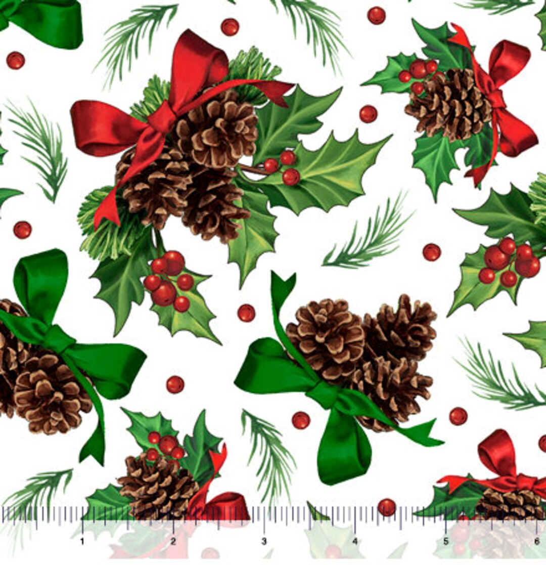 Holly & Pine in White Christmas Digital Plush Smooth MINKY From QT ...