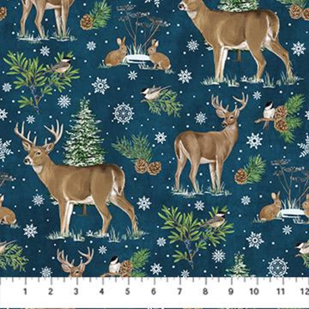 FLANNEL - Woodland Toss in Navy From the Woodland Woolies Collection by ...