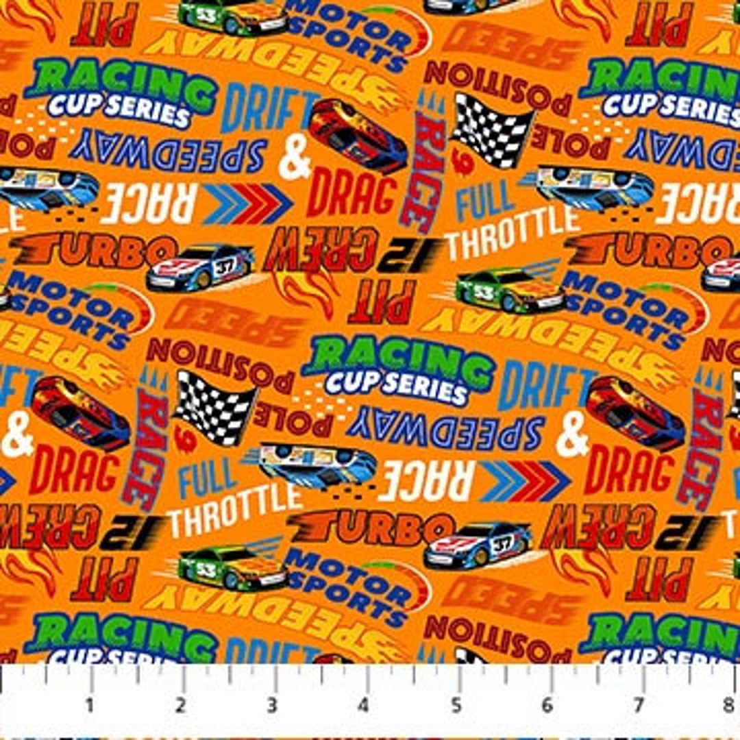 Racing Words Orange From Turbo Speed Collection by Northcott - Etsy