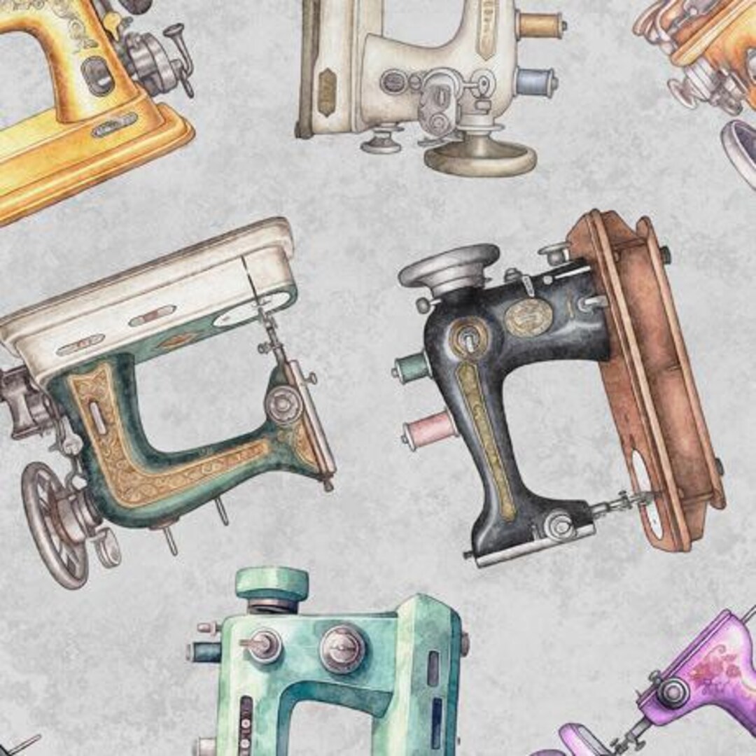 Tossed Sewing Machines in Gray From the in Stitches Collection by ...