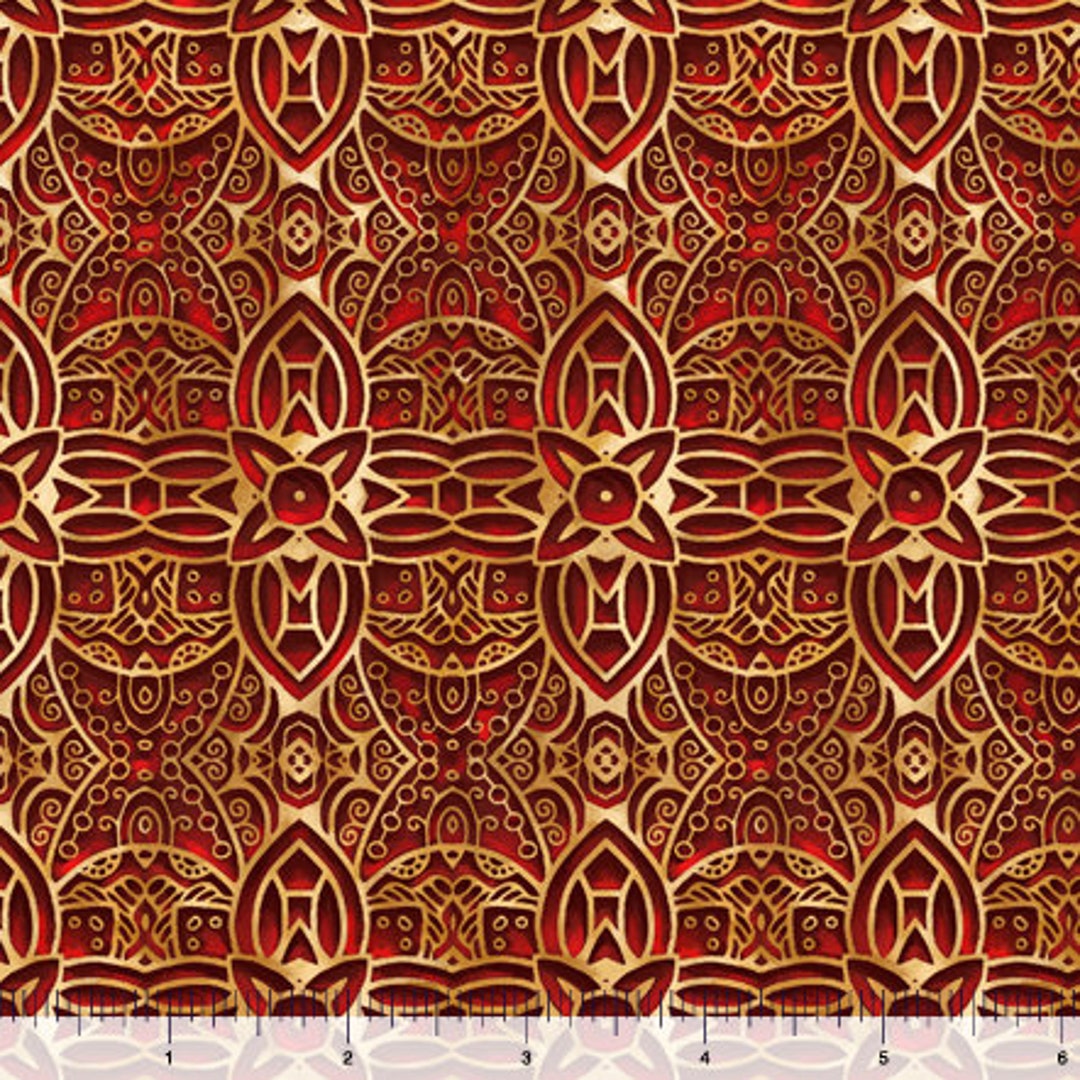 Gold Scrollwork in Rust From Literary Kitties Collection by QT Fabrics ...