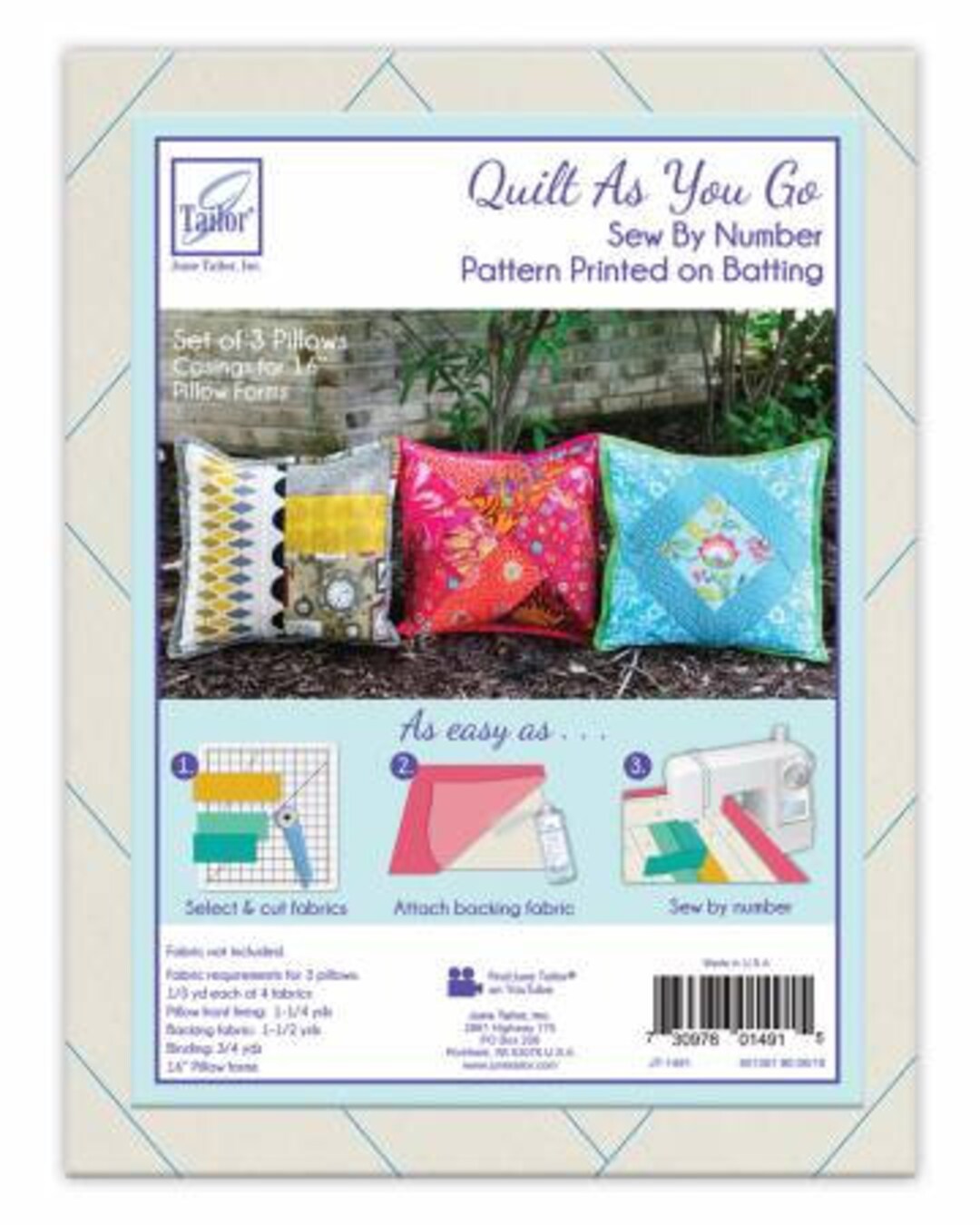 Quilt as You Go Set of 3 Pillow Casings for 16 Pillow Forms Pattern ...