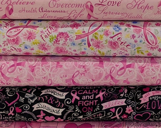 Breast Cancer FABRIC BUNDLE SET - 100% Quilt Shop Quality Fabric - 5 ...