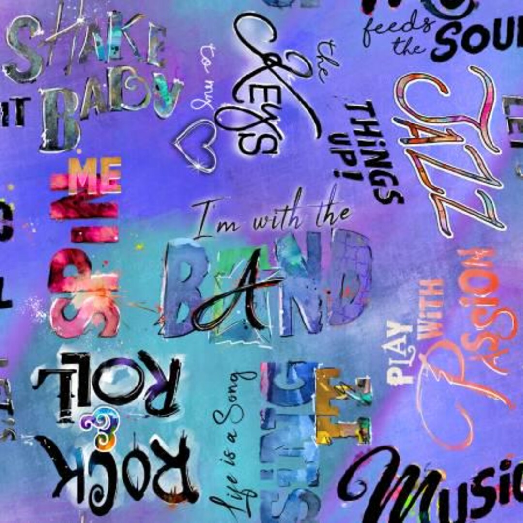 Rhythm & Hues - Multi Music Words From 3 Wishes 100% Quilt Shop Cotton ...