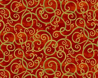 Red Scroll Fabric - Etsy