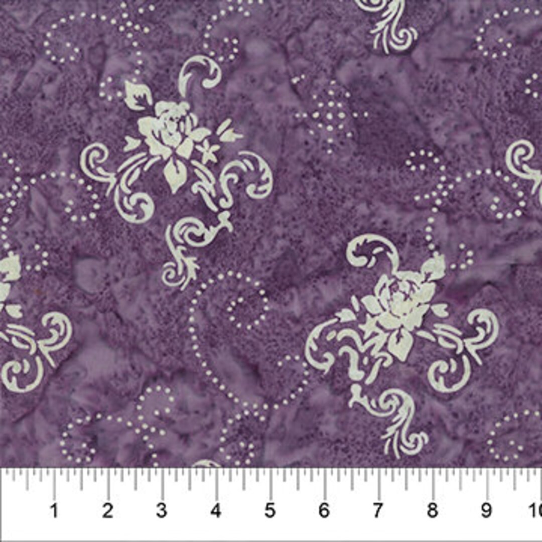 Batik Fabric - Rose Scroll in Purple From Banyan Batik Rose Parade ...