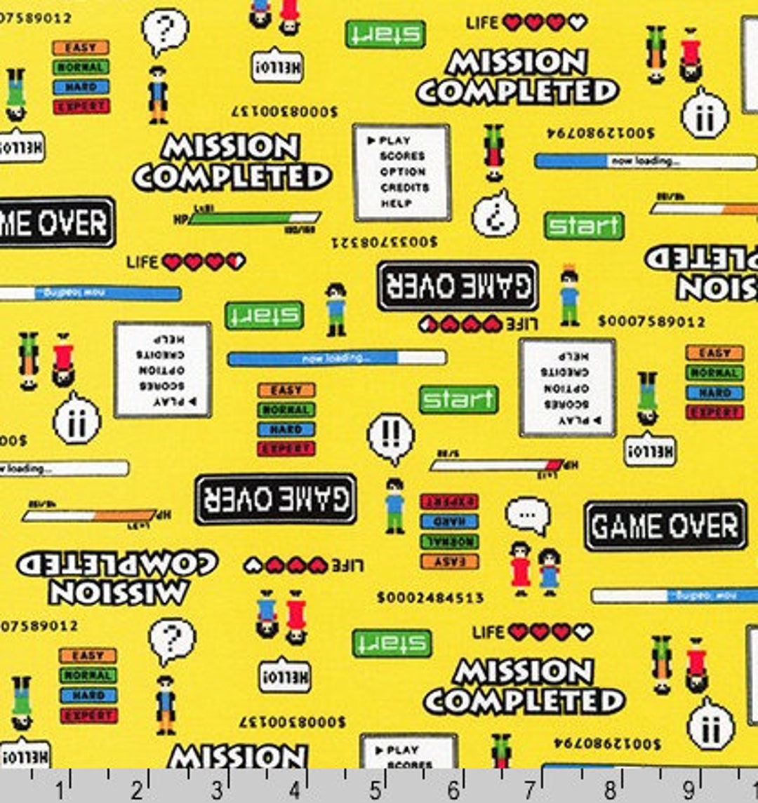 Retro Video Game Words in Yellow From Robert Kaufman Fabric's Musings ...