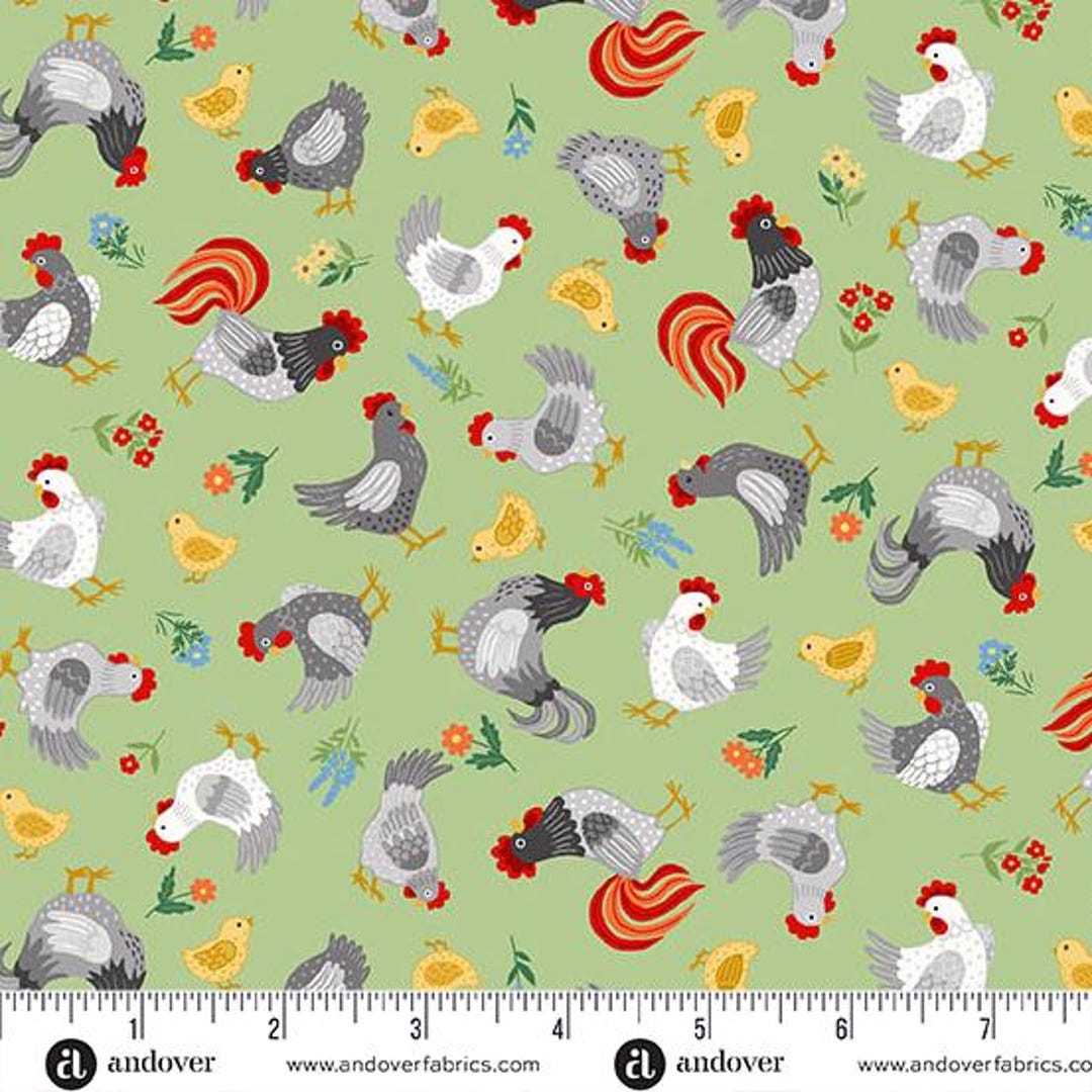 Chickens in Green From the Fun on the Farm Collection by Makower UK for ...