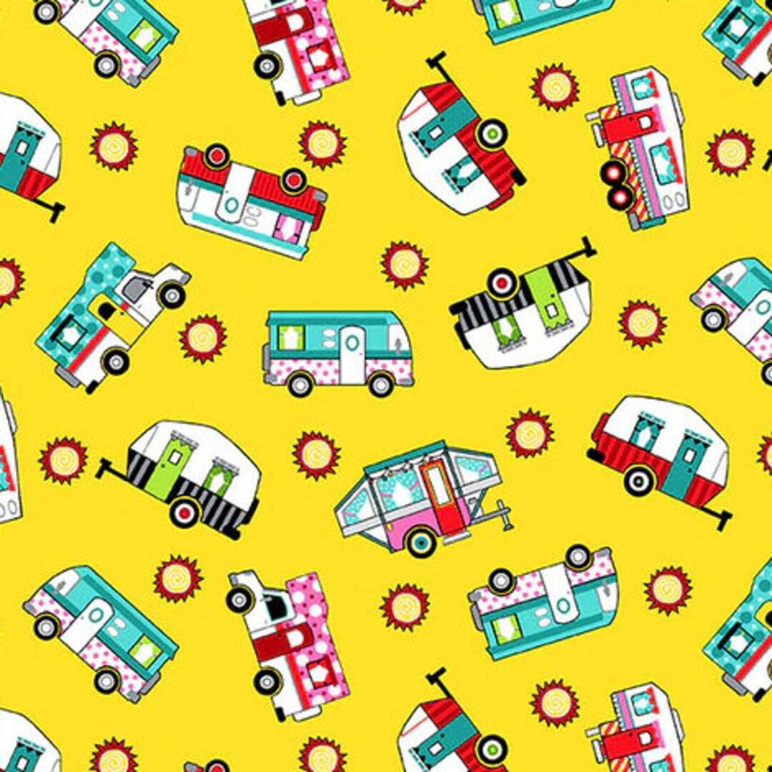 Tossed Campers in Yellow From Roamin" Holiday Collection by Pam Bocko ...