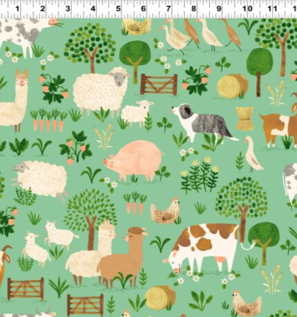 Farm Yard Toile in Mint From Dale Farm Collection by Rebecca - Etsy
