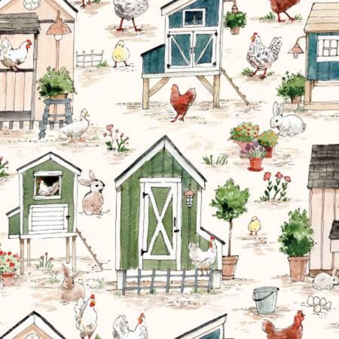 Farm Day in White From the Cottontail Farm Collection by Caverly Smith for 3 Wishes Fabric - 100 ...