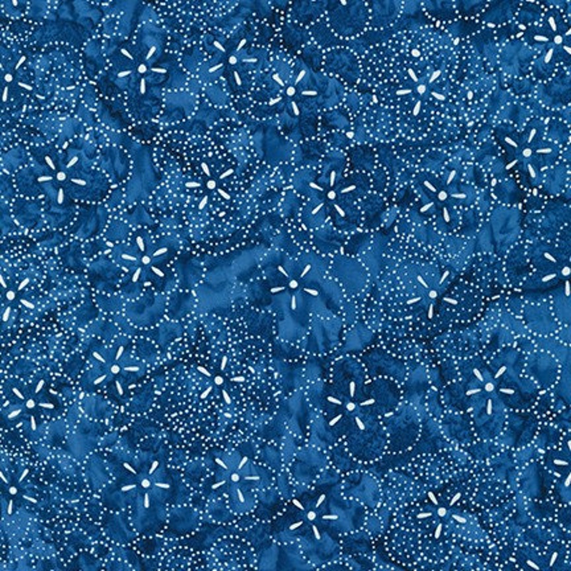 Batik Fabric Floating Flowers in Blue by Lunn Studios From | Etsy