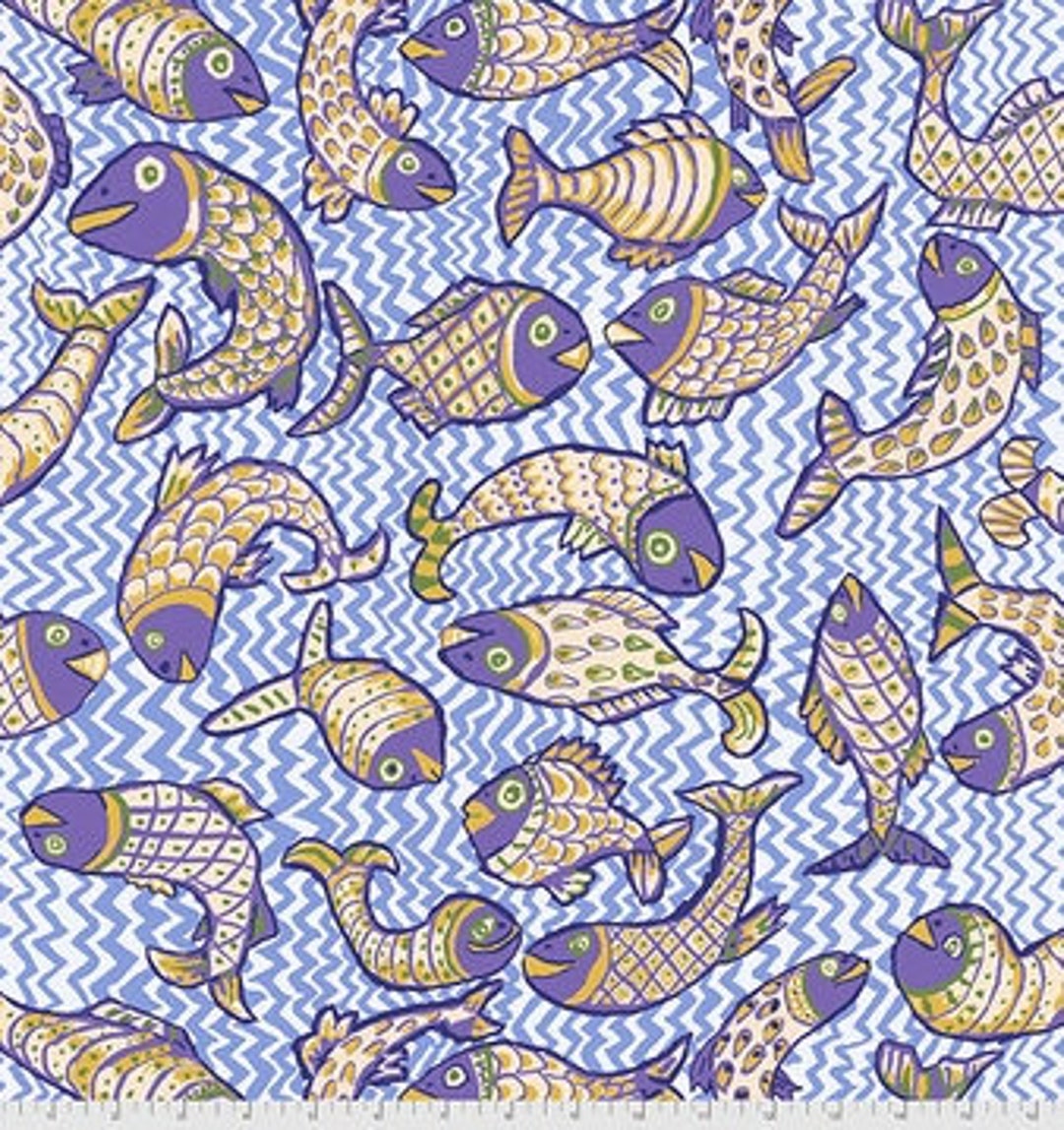 Kaffe Fassett- Koi Polloi Fish in Delft Blue From Brandon Mably for ...