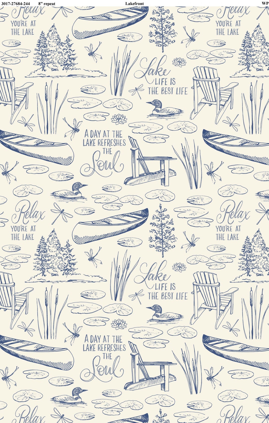 Sketchy Lakefront Scene on Ivory From the Lakefront Collection From ...