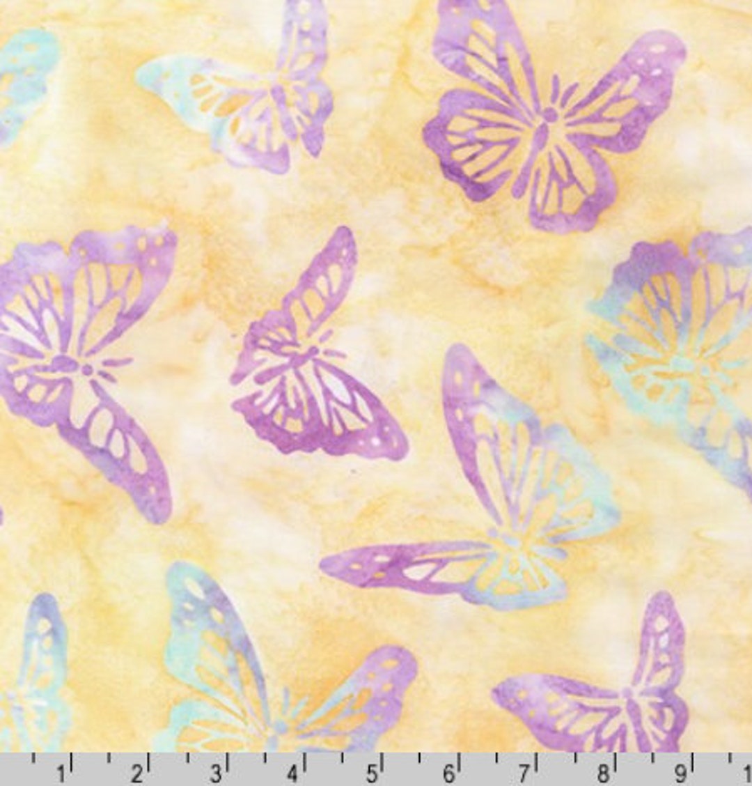 Batik Fabric- Pastel Butterflies in Honey by Lunn Studios From Artisan ...