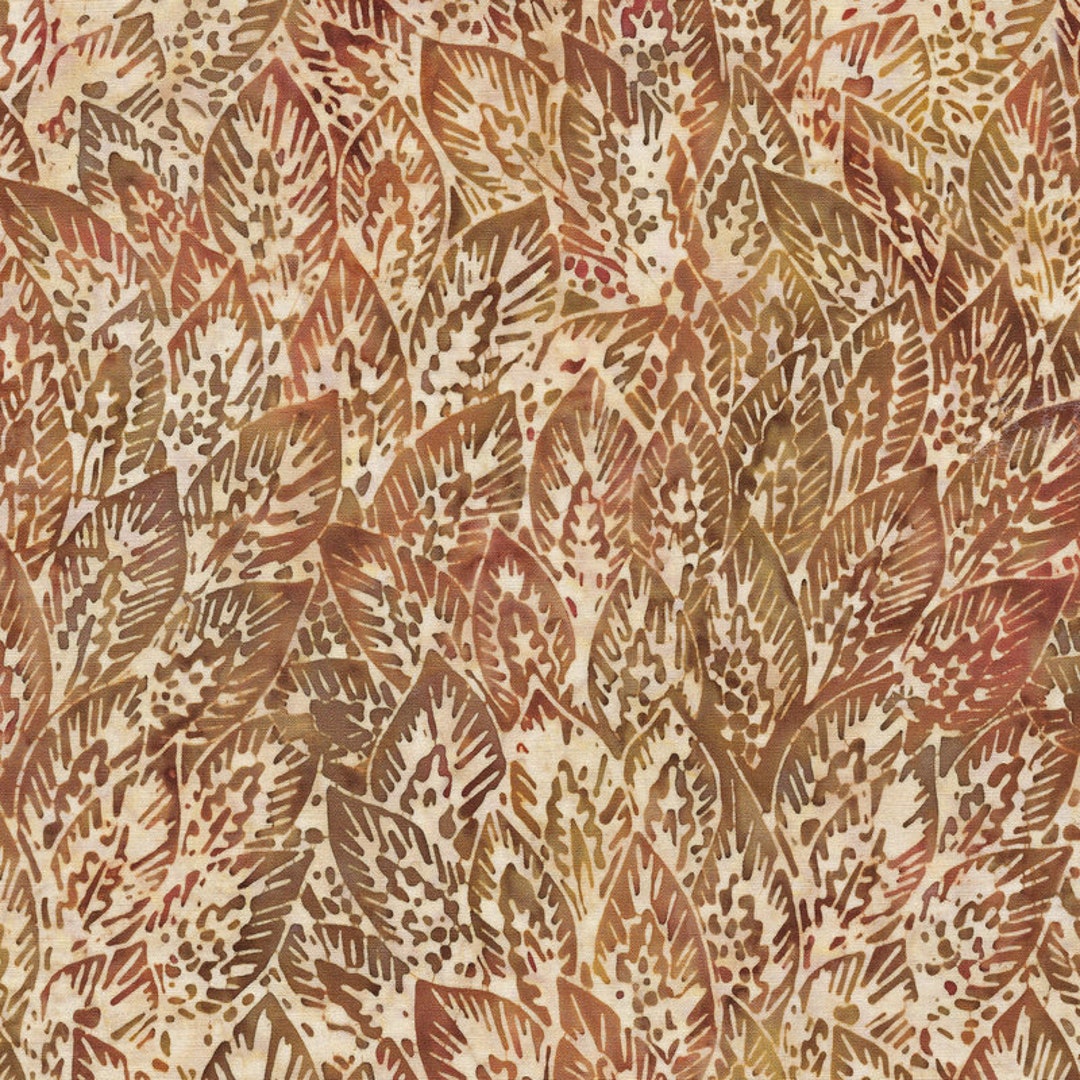 BATIK FABRIC - Large Wheat Leaves in Cinnamon From Autumn Sunset ...