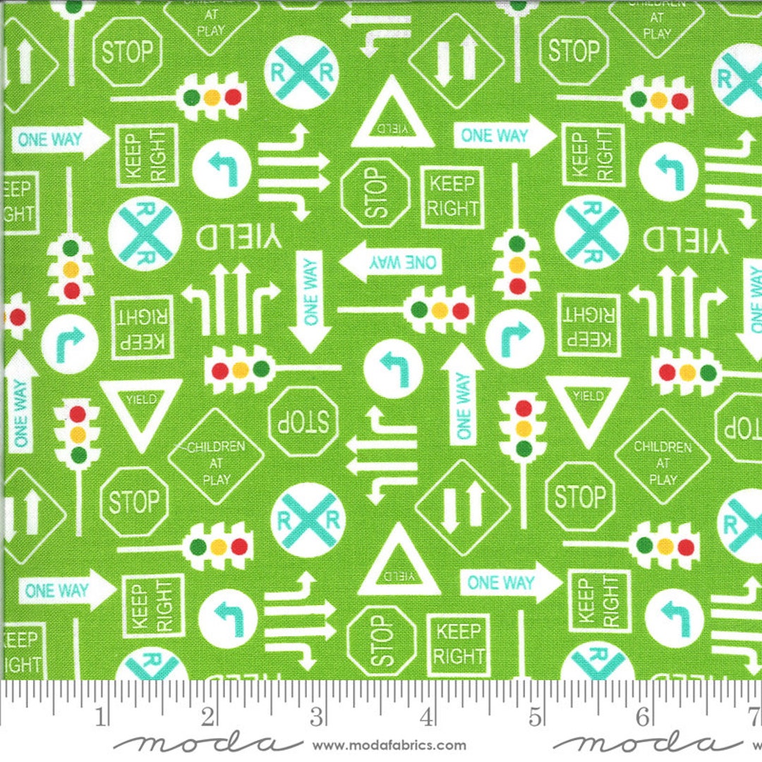 Traffic Signs in Grass Green From on the Go Collection by Moda Fabric ...