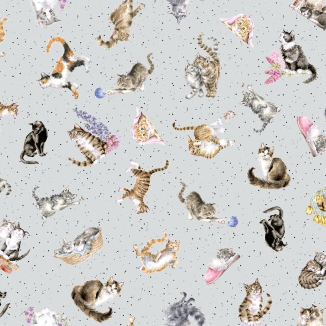 Tossed Cats in Grey From the Whiskers & Paws Collection by Maywood ...